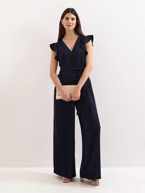 PHASE EIGHT Kallie Frill V-neck Jumpsuit - Navy