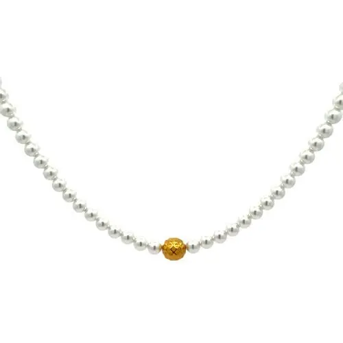 GEMINI JEWELRY Faux Pearl Beaded Necklace With Gold Accent - Yellow