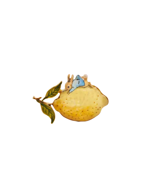 FABLE ENGLAND Peter Rabbit Lemon Enamel Brooch - Gold