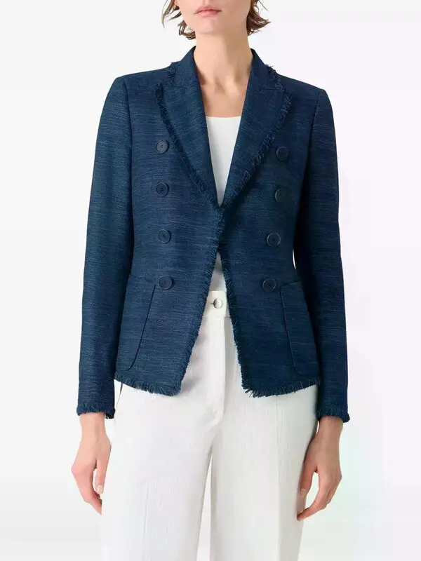 Akris Double-breasted Blazer With Frayed Trim