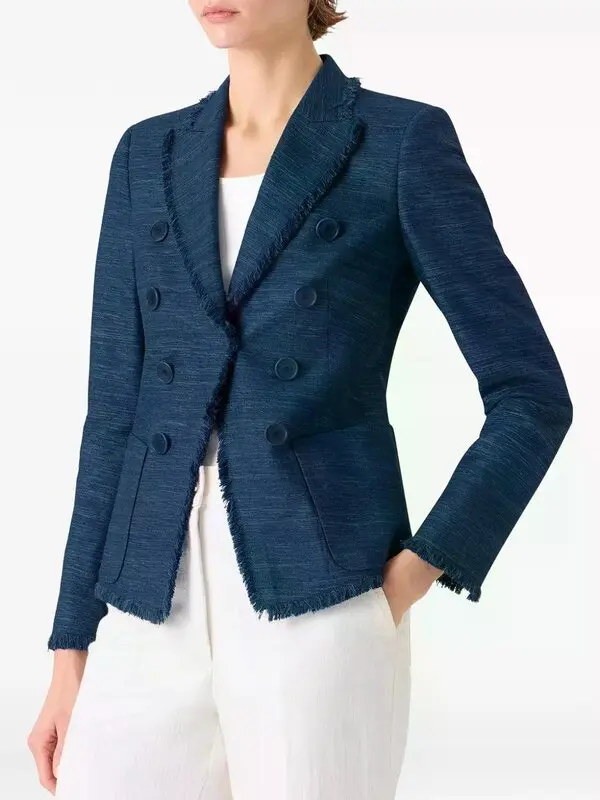 Akris Double-breasted Blazer With Frayed Trim