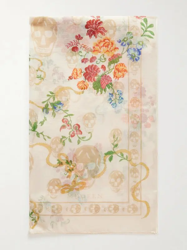 Alexander McQueen Printed Silk-voile Scarf - Neutrals