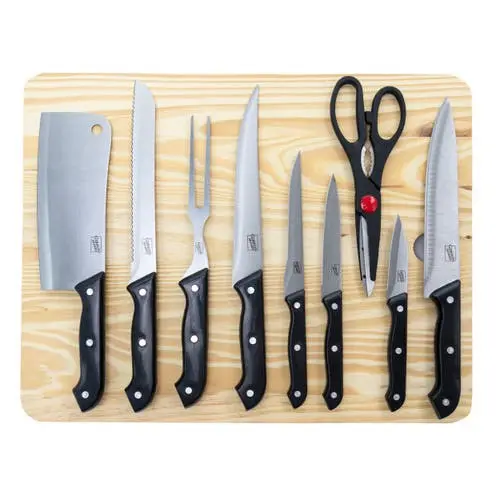 GIBSON HOME Wildcraft 10 Piece Cutlery Set With Wooden Cutting Board - Black