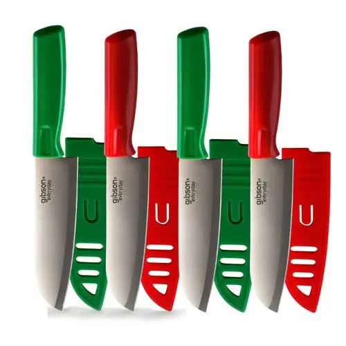 GIBSON EVERYDAY Grantville 4 Piece 6 Inch Santoku Knife With Sheath - Red And Green