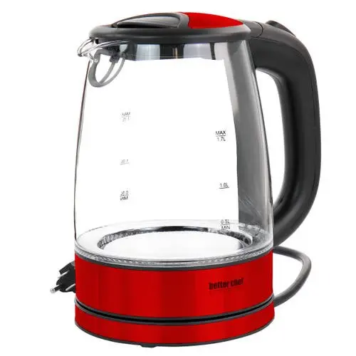 BETTER CHEF 1.7 Liter 360 Degree Glass Cordless Electric Kettle - Red