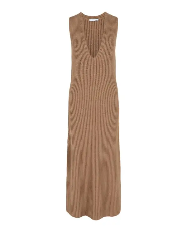 FERRAGAMO Sleeveless Ribbed Knit Dress - Beige