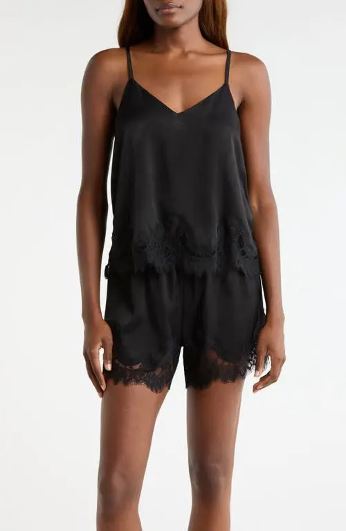 Nordstrom Midnight Lace Trim Satin Chemise & Shorts - Black
