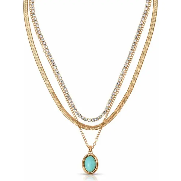 Ettika Crystal And Turquoise Multistrand Necklace - Turquoise/gold