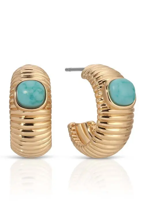 Ettika Semiprecious Stone Hoop Earrings - Turquoise/gold