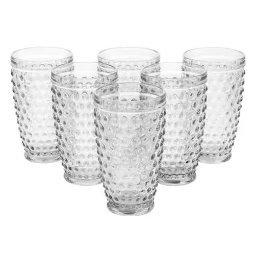 MARTHA STEWART 6 Piece Hobnail Handmade Glass Tumbler Set - Clear