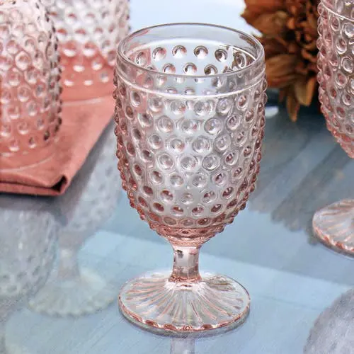 MARTHA STEWART 6 Piece 14.2 Ounce Clear Glass Hobnail Goblet Drinkware Set