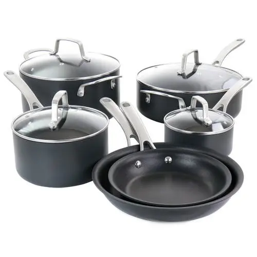 MARTHA STEWART 10 Piece Nonstick Hard Aluminum Cookware Set - Matte Black