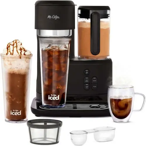 MR. COFFEE 3-in-1 Single-serve Iced And Hot Coffee/tea Maker With Blender With Reusable Filter, Scoop, Recipe Book, 2 Tumblers - Black