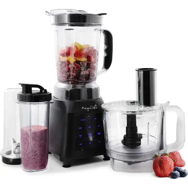 MEGACHEF 8 Cup Blender With 5 Cup Food Processor And Two 24 Ounce On-the-go Cup Combo Set - Black