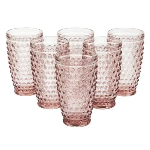 MARTHA STEWART 6 Piece Hobnail Handmade Glass Tumbler Set - Pink