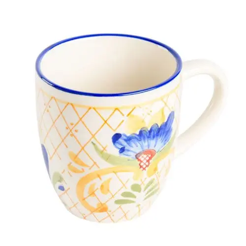 LAURIE GATES Tierra Tile 4 Piece 17.4 Ounce Hand Painted Stoneware Mug Set