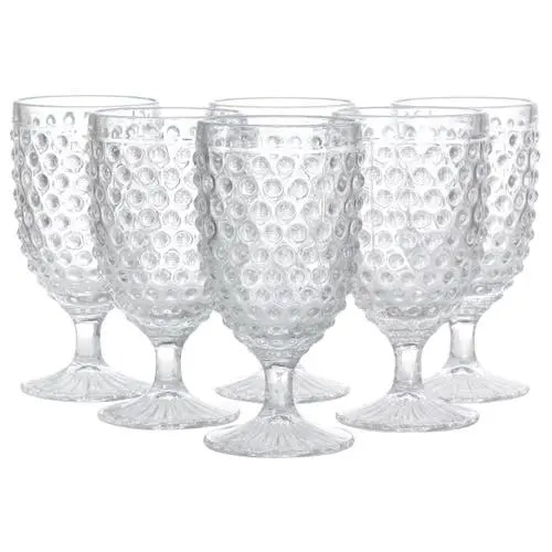 MARTHA STEWART 6 Piece 14.2 Ounce Glass Hobnail Goblet Drinkware Set - Clear