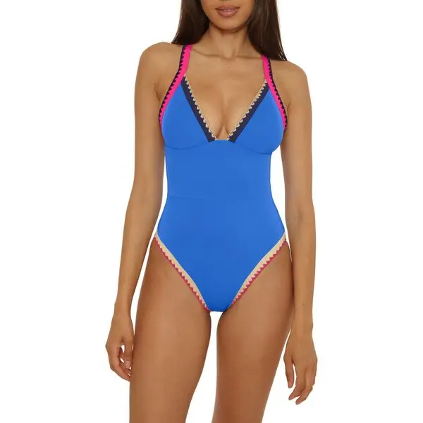 Lucky Brand Avila Embroidered Trim Colorblock One-piece Swimsuit - Peacock