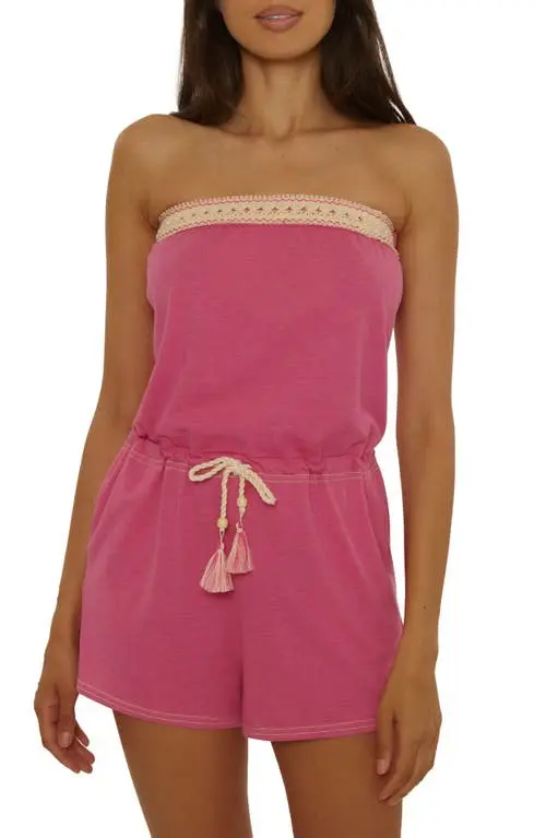 Lucky Brand Laguna Tie Waist Strapless Cover-up Romper - Berry Pink