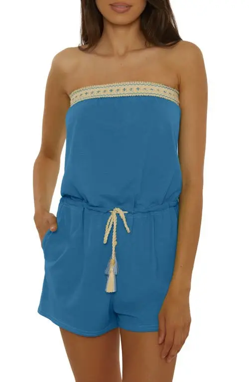 Lucky Brand Laguna Tie Waist Strapless Cover-up Romper - Peacock
