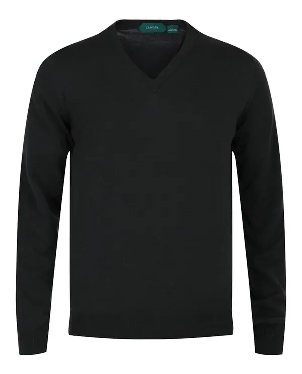 SLOWEAR Zanone V-neck Wool Blend Sweater - Black