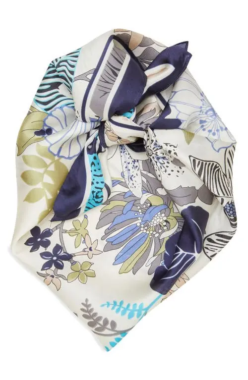 PETIT MOMENTS Countryside Square Scarf - Ivory/blue Multi