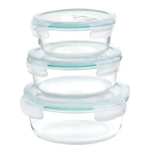 MARTHA STEWART 6 Piece Round Glass Storage Containers With Leak Proof Lids - Clear