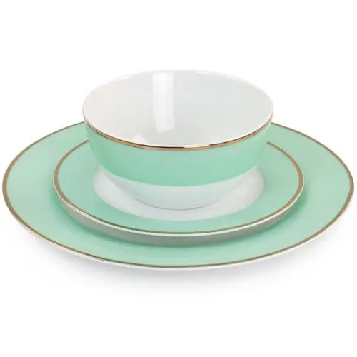 MARTHA STEWART Gold Rimmed 12 Piece Fine Ceramic Dinnerware Set