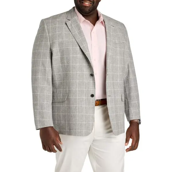 OAK HILL BY DXL Big & Tall Plaid Linen-blend Suit Jacket