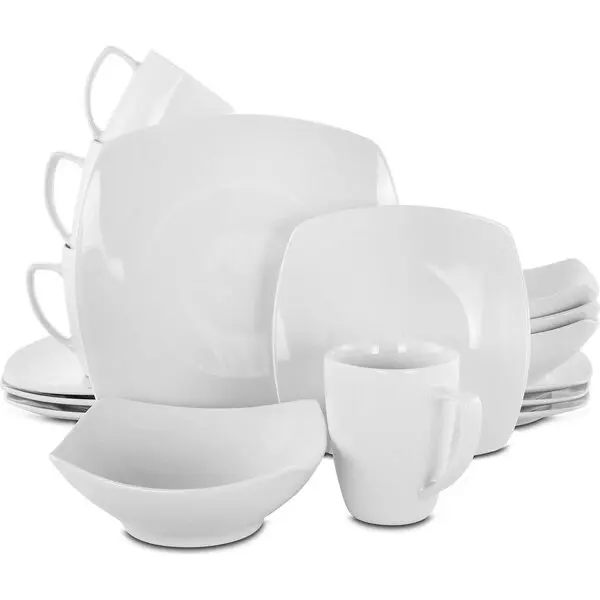 Gibson Zen Buffetware 16 Piece Square Dinnerware Set - White