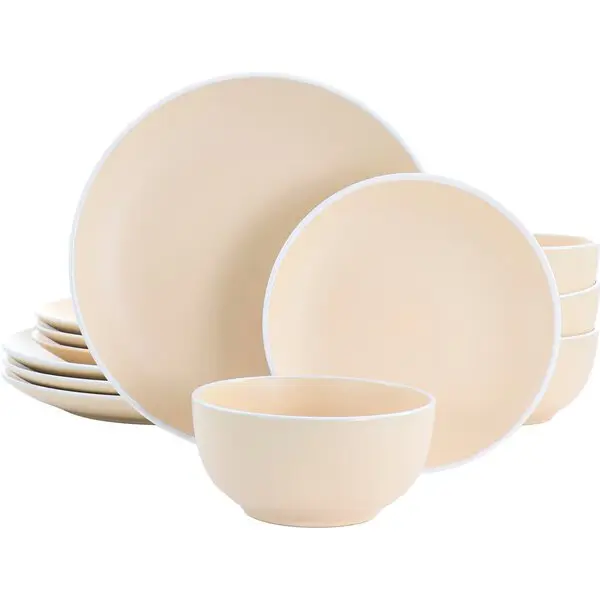 SPICE BY TIA MOWRY Creamy Tahini 12 Piece Stoneware Dinnerware Set - Matte Orange