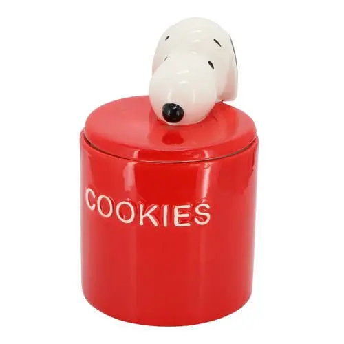GIBSON HOME Peanuts Hello Cookies 8.2in Ceramic Snoopy Cookie Jar With Lid - Red