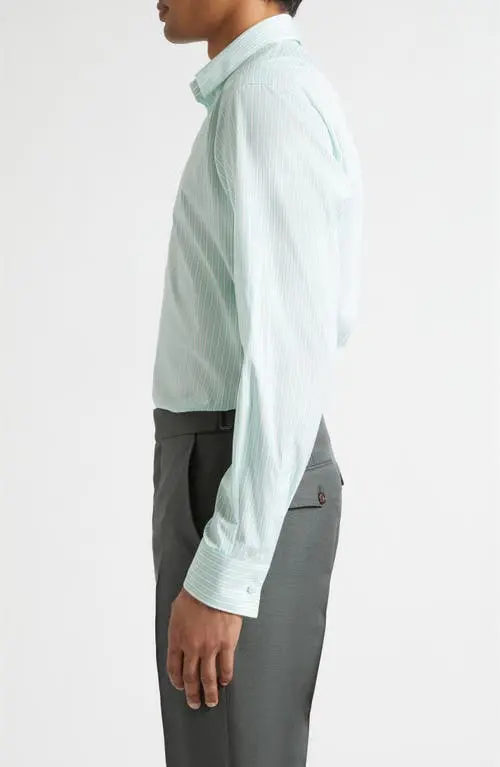 TOM FORD Classic Fit Stripe Natural Stretch Cotton Button-up Shirt - Combo White/green