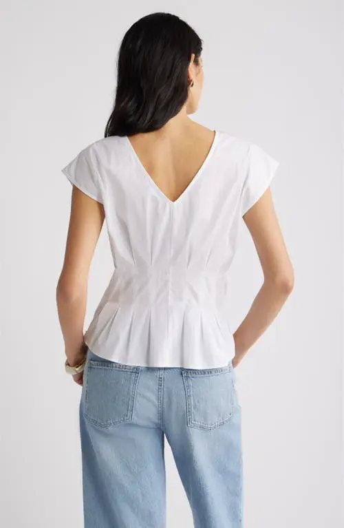 Nordstrom Pleated V-neck Poplin Top - White