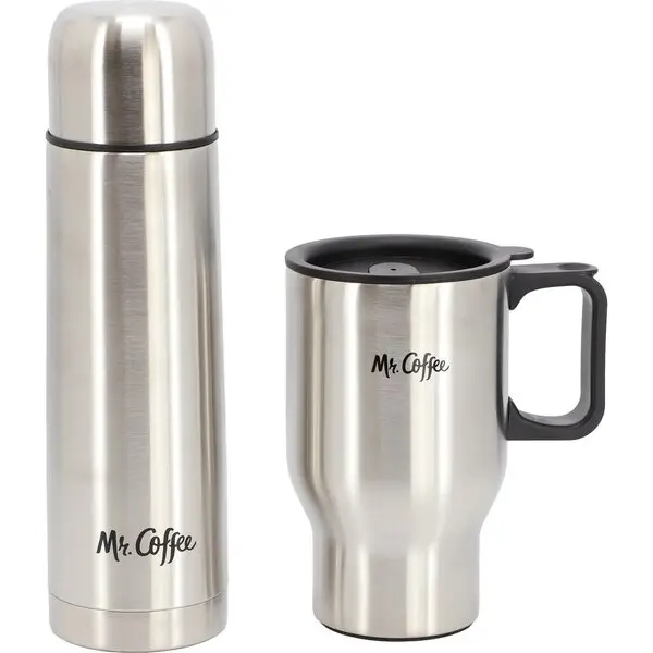 MR. COFFEE Javelin 2 Piece Thermal Bottle And Travel Mug - Silver
