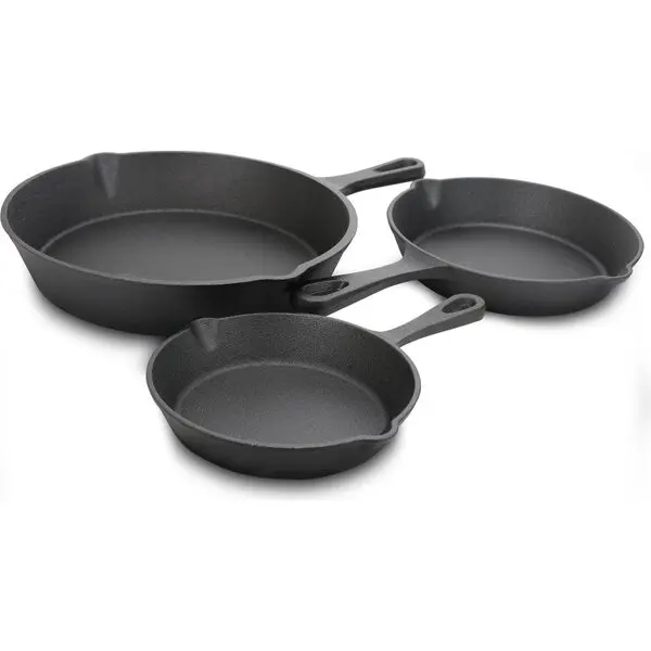 GENERAL STORE Addlestone 3 Piece Preseasoned Cast Iron Skillet Set - Black