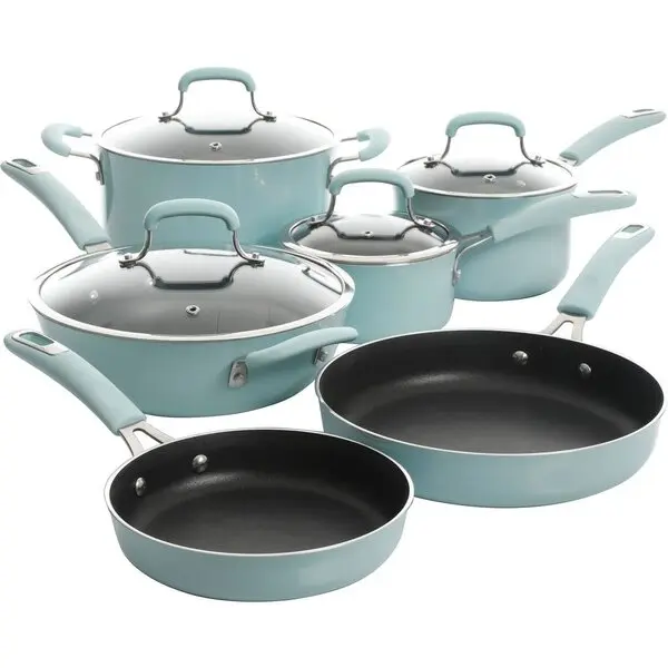 KENMORE ELITE Andover 10 Piece Nonstick Aluminum Cookware Set - Glacier Blue
