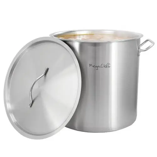 MEGACHEF Professional Kitchen 52.8 Quart Round Stainless Steel Stock Pot With Lid - Silver
