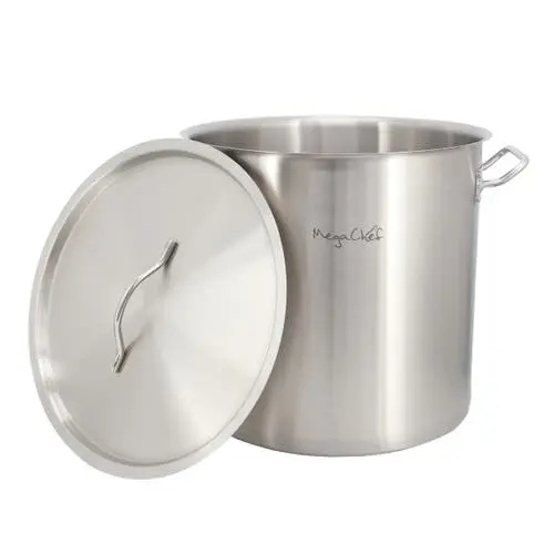 MEGACHEF Professional Kitchen 52.8 Quart Round Stainless Steel Stock Pot With Lid
