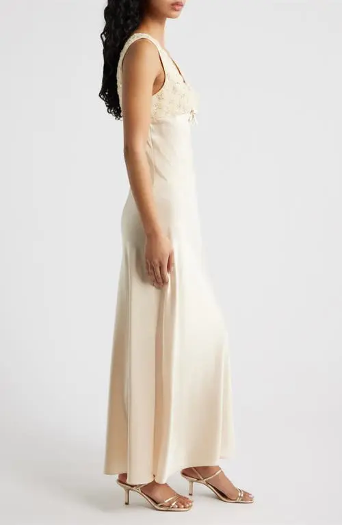 Saylor Serefina Beaded Sleeveless Satin Gown - Butter