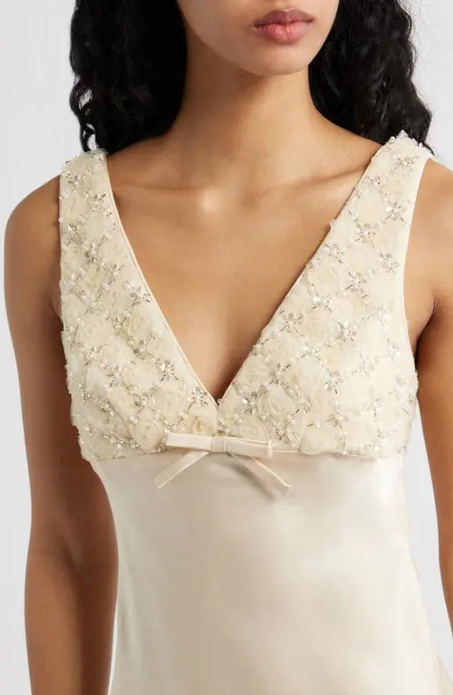 Saylor Serefina Beaded Sleeveless Satin Gown - Butter