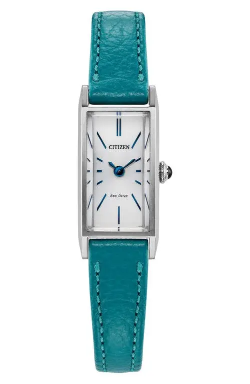 Citizen Fio Tank Aquamarine Leather Strap Watch - Turquoise