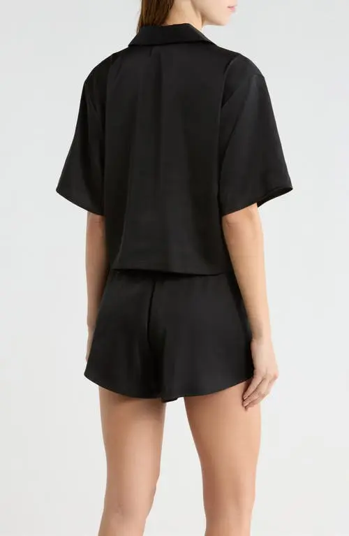 OPEN EDIT Boxy Stretch Satin Short Pajamas - Black