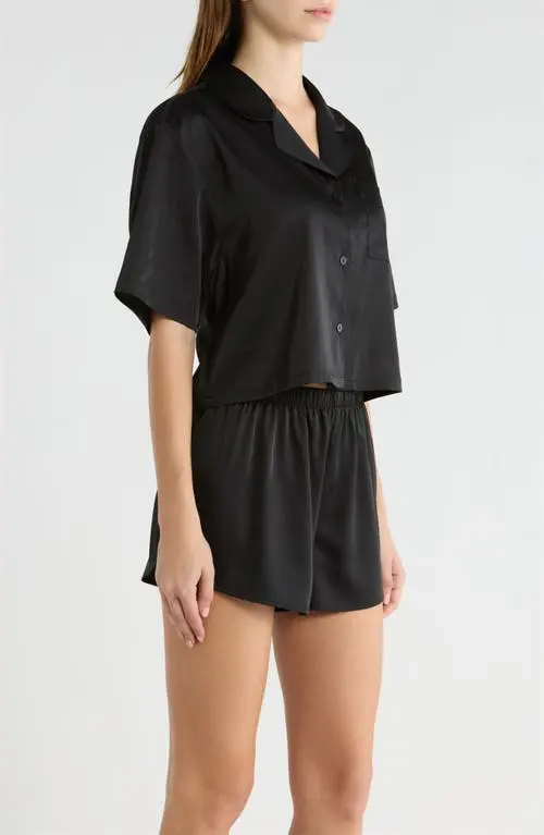 OPEN EDIT Boxy Stretch Satin Short Pajamas - Black