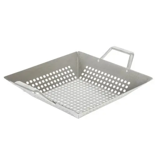 MARTHA STEWART Amber 12 Inch Square Cast Aluminum Bbq Grill Topper With Handles - Silver