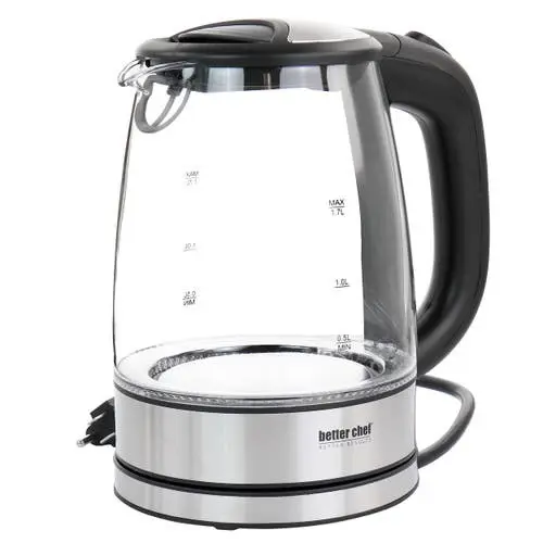 BETTER CHEF 1.7 Liter 360 Degree Glass Cordless Electric Kettle - Silver
