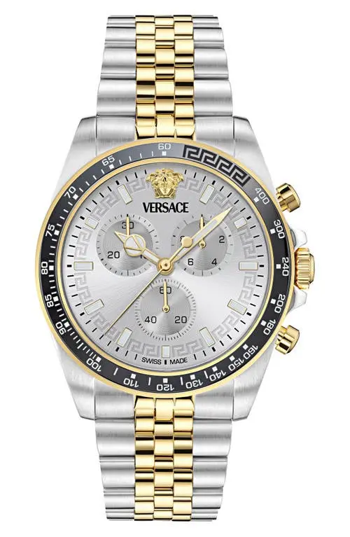 Versace Greca Chronograph Wave Two-tone Bracelet Watch - Two Tone Silver