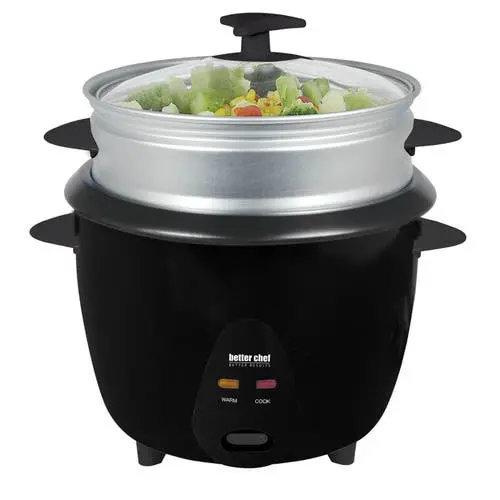 BETTER CHEF 5 Cup Rice Cooker With Food Steamer Attachment - Black