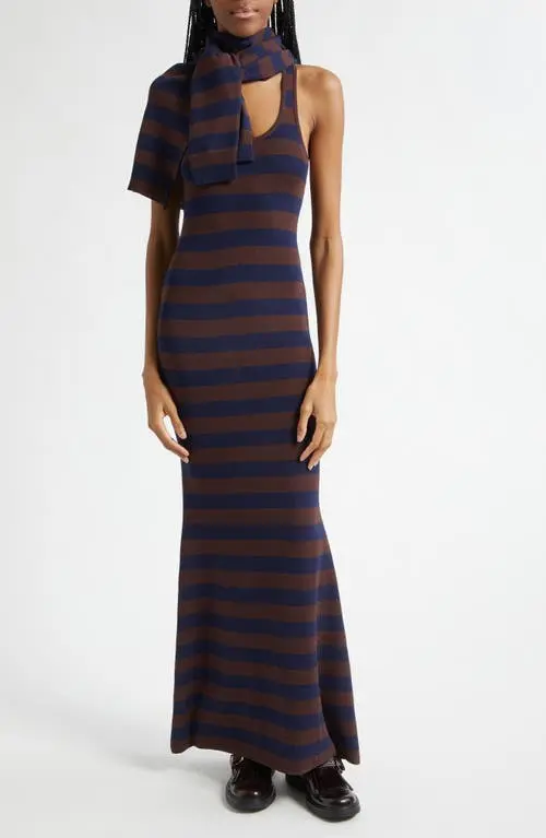 Monse Stripe Back Knot Maxi Sweater Dress - Midnight/teak