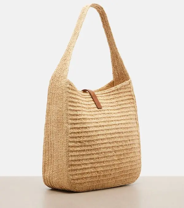 Saint Laurent Le 5 A 7 Large Raffia Shoulder Bag